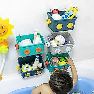 LUFOFOX Bath Toy Storage Organizer Basket, 3 Layers Colorful Robot Modeling Wall Mounted Kids Hanging Shower Caddy with Hooks for Shampoo