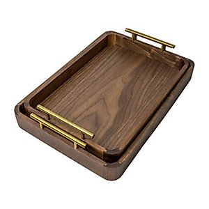 Generic Round Black Walnut Wood Serving Tray, Medium+Large