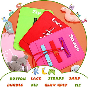 8 Pieces Early Learning Toys Toddlers Learn to Dress Practice Boards Basic Life Skills Busy Board Includes Zip, Snap, Button, Buckle, Lace and Tie for Preschool Education Classroom Supplies Activity