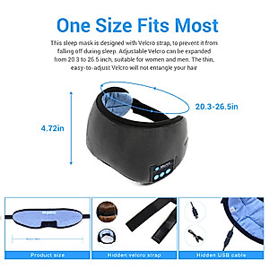 Bluetooth Sleep Eye Mask with Wireless Headphones Washable Sleep Headphones, Eye Cover Perfect for Side Sleeper, Yoga, Meditation, Insomnia, Best Gift and Travel Essentials (Grey)