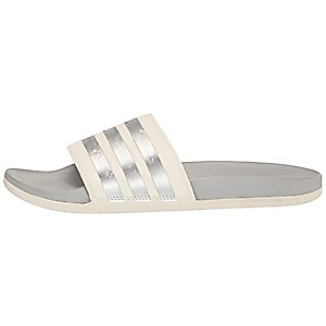adidas Women's Adilette Comfort Slides Sandal, Chalk White/Chalk White/Matte Silver, 7