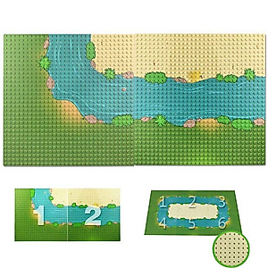 Taken All Grassland Rivers Pattern Baseplate 10" x 10" - Building Brick Base Plate Perfect Combination with Major Brands,for City Roads Building Blocks Kids Toy (1 Straight + 1 Curve)