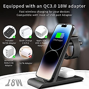 HATALKIN 3 in 1 Wireless Charging Station Compatible for Apple Products Multiple Devices Apple Watch ultra 8 7 SE 6 5 4 3 AirPods Pro 2 iPhone 14 13 12 11 Pro Max/X/XS/XR 8 Fast Wireless Charger Stand