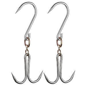 uxcell 14.5'' Double Meat Hooks, 0.41'' Thickness Galvanized Integrated Swivel Meat Hook for Hanging Drying Smoking Meat Products, 2Pcs