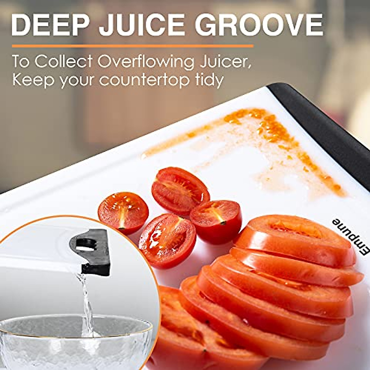 Extra Large Cutting Boards, Plastic Cutting Boards for Kitchen (Set of 4) Cutting Board Set Dishwasher Chopping Board with Juice Grooves Easy-Grip Handles, Black, Empune