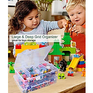 Uxwuy Plastic Organizer Box Craft Storage 10 Grids Box 2 Pack Compartment Organizer Box with Dividers Snackle Box Container Thread Organizer