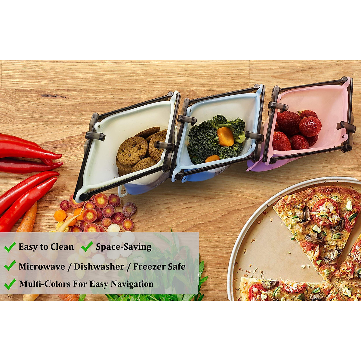 Reusable Silicone Food Bag Odorless Dishwasher Safe No Pop Open Leakproof Snack Bags Stand-Up Easy Dry Flat Bottom Freezer Food Storage Bag Best Ziplock Bags Alternative For Meats, Marinates