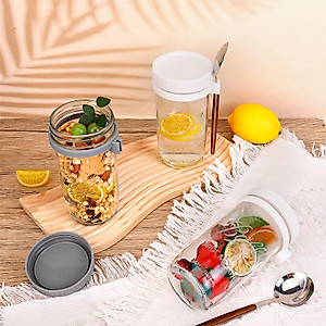 FRIUSATE 4 Pack Overnight Oats Containers with Lids and Spoons, 24 oz Glass Oatmeal Container with Measurement Marks, Large Capacity Airtight Mason Jars for Milk Cereal Fruit