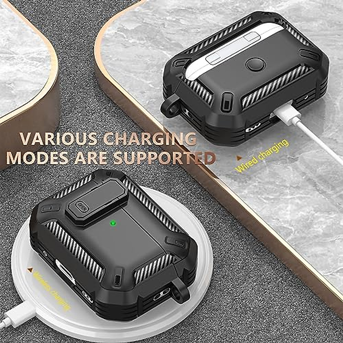 Polislime Airpods Pro 2nd Generation Case Cover,with Cleaner kit & 3 Pairs Replacement Ear Tips (/S/M/L),Military Armor Hard Shell Protective with Lock for Apple AirPods Pro 2nd Charging Case-Black