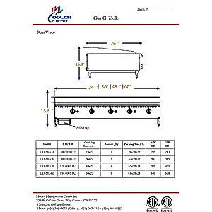 Commercial Griddle Manual 36" Countertop Natural Gas - 90000 BTU NSF CD-MG36