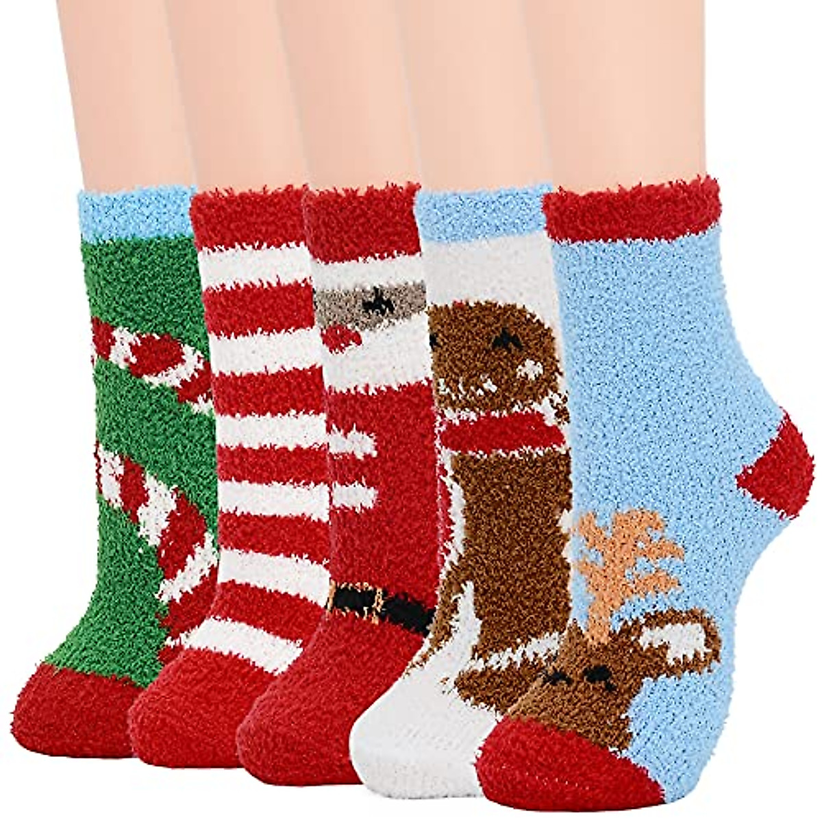Zando Christmas Socks for Women Comfy Cute Socks Plush Fluffy Cozy Socks Softest Warm Winter Socks Christmas Stocking Stuffers Thick Thermal Fuzzy Socks Funky Cabin SocksK 5/Santa Claus
