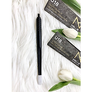 PACK OF 10 - Mellie Microblading Disposable Microblading Pen with Pigment Sponge Disposable Tool For Creating Eyebrows Microblading Supplies (Black, U18 .18mm)