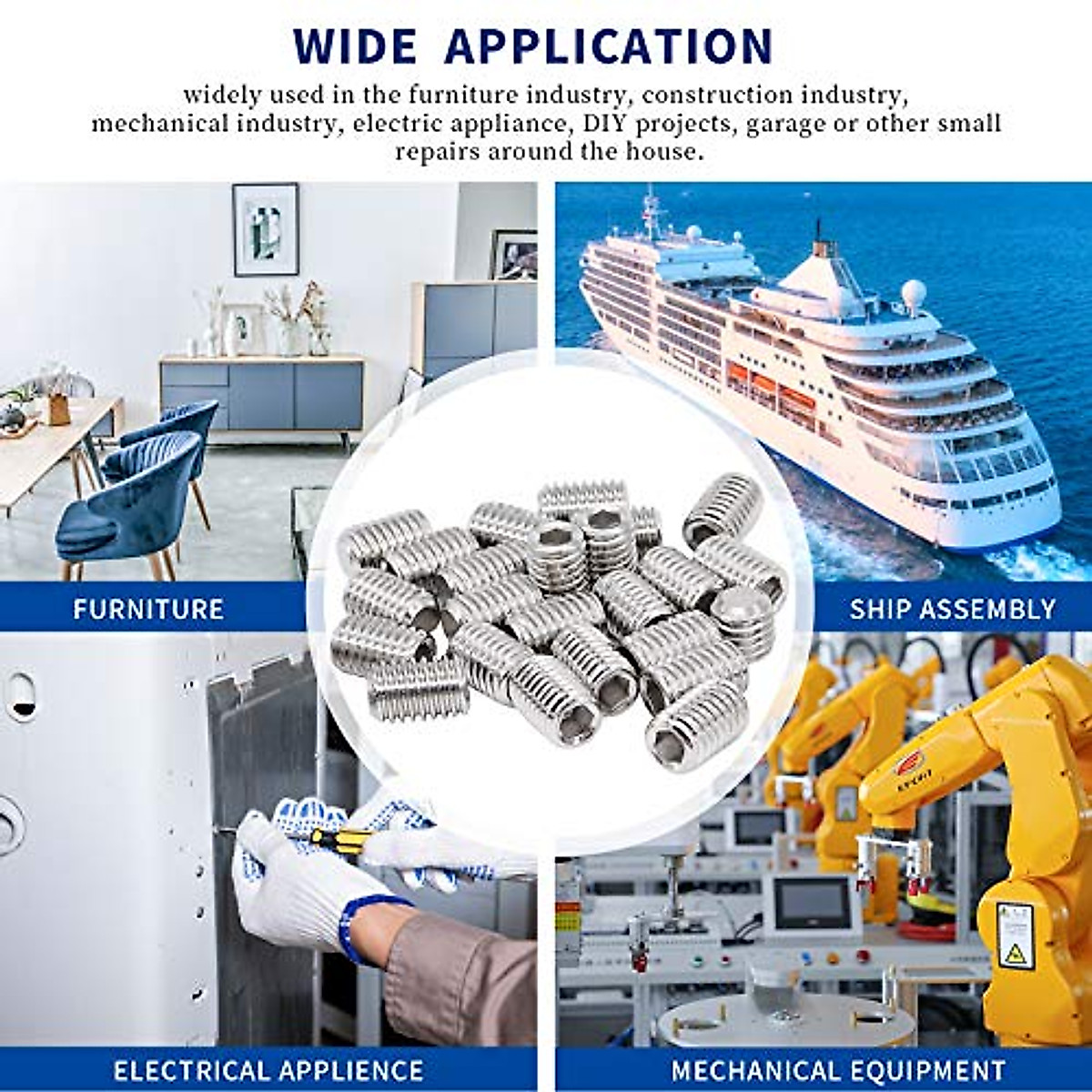HEMEI 390Pcs M3/M4/M5/M6/M8 Hex Allen Head Socket Set Screw Assortment Kit Internal Hex Drive Flat Point 304 Stainless Steel Metric Grub Screw with 5pcs Hex Wrenches