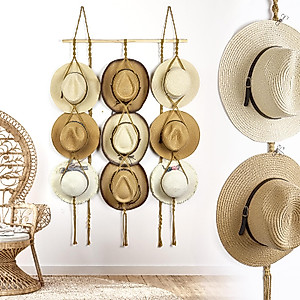 HYDERMUS Cowboy Hat Organizer Rack for Wall 15 Clips 31x65in Cowboy Hat Holder Boho Wall Decor Hanger Decorative Wall Display for Storage and Organization at Closet Bedroom Brown