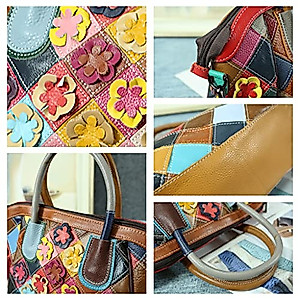 Maxzoom Womens Genuine Leather Hobo Bag Colorful Shoulder Handbag Purses with Contrast Color Patchwork and Handmade
