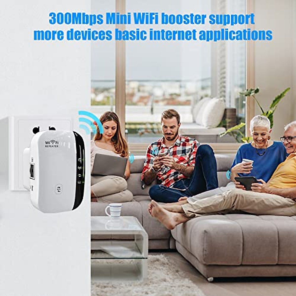 300Mbps WiFi Long Range Amplifier Booster Extender - Wireless Internet Repeater Long Range Amplifier with Ethernet Port Access Point - for Home Hotels Apartments Indoor Office