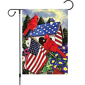 Birds Parrot Patriotic Garden Flag USA Memorial Day Garden flags 12x18 Inch Double Sided Burlap 4th of July Independence Day Yard Banner for Outdoor Outside Decoration(ONLY FLAG)