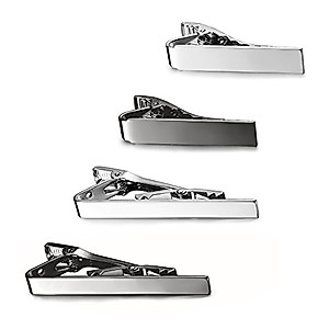 LOYALLOOK 2pcs 2.15Inch Mens Tie Bar Pinch Clip Set for Regular Ties and 2pcs 1.5Inch Skinny Tie Clip with Gift Box Silver Black Tone Pack