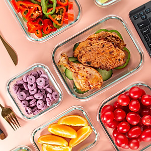 C CREST Food Storage Glass Containers Set of 12 with Locking Lids, Multi-Size, Airtight Seal for Freshness, Perfect for Meal Prep and Storage