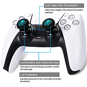 Playrealm FPS Thumbstick Extender & Printing Rubber Silicone Grip Cover 2 Sets for PS5 Dualsenese & PS4 Controller (Cthulhu Abyss Blue)