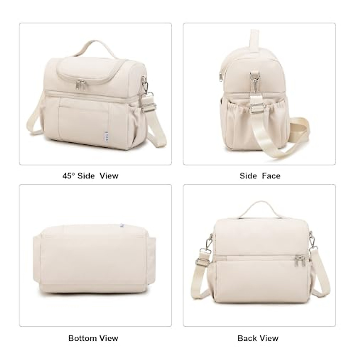 NOL Natural Organic Lifestyle Adult Lunch Box Insulated Lunch Bag Large Dual Compartment Lunch Bag Coolers Lightweight Nylon Waterproof Lunch Box for Work, Picnic, Travel, Outdoors, Cream