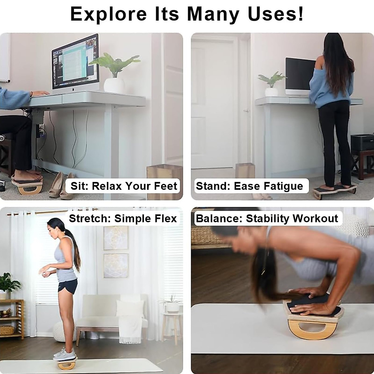 StrongTek Foot Rest Under Desk, Desk Footrest, Rocking Foot Nursing Stool, Rocker Balance Board, Natural Wood, Non-Slip, Ergonomic Pressure Relief for Posture Support, Home, Office Use (18Wx11L)