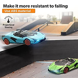 MIEBELY Lamborghini Remote Control Car, 1:12 Scale Lambo Toy Car 7.4V 900mAh Officially Licensed 12Km/h Fast Rc Cars with Led Light 2.4Ghz Model Car for Adults Boys Girls Birthday Ideas Gift - Blue