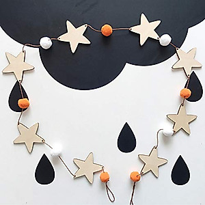 wsloftyGYd Nordic Household Wooden Star Fluffy Ball Hanging Ornament Kids Girl Room Decor Rose Red+White