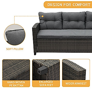 Clihome 6pcs Patio Sofa Set Outdoor PE Rattan Sectional Set with Cushions Lounge Chaise and Coffee Table Wicker Patio Furniture for Patio Backyard Garden Poolside