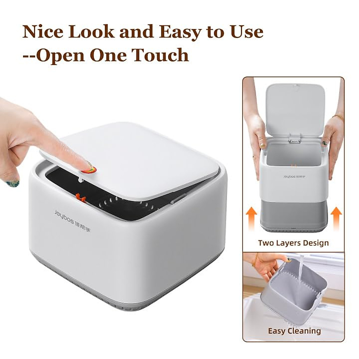 MOPALL Mini Desk Trash Can with Lid, Countertop Trash Can 0.5 Gallon, Small Garbage Can Table Top Trash Can, Tiny Waste Basket for Vanity, Office, Bedroom, Car (White, Square)