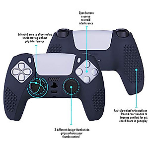 eXtremeRate PlayVital Midnight Blue 3D Studded Edition Anti-Slip Silicone Cover Skin for ps5 Controller, Soft Rubber Case Protector for ps5 Controller with 6 Black Thumb Grip Caps