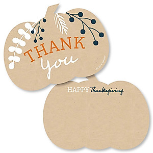 Big Dot of Happiness Happy Thanksgiving - Shaped Thank You Cards - Fall Harvest Party Thank You Note Cards with Envelopes - Set of 12