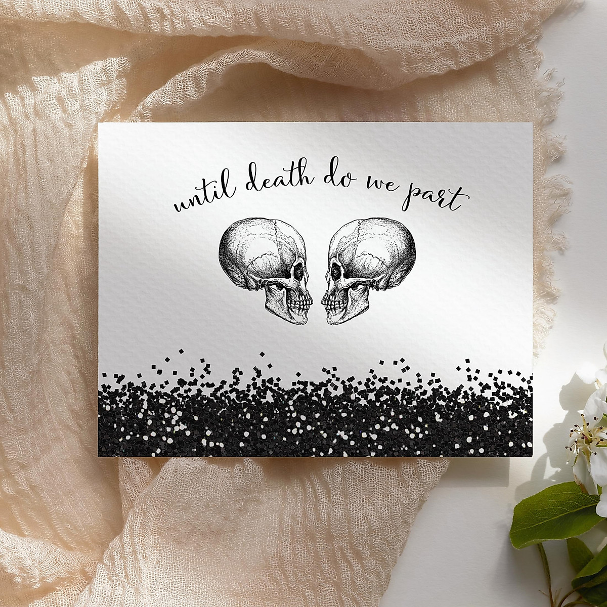 Glam Skull Thank You Cards with Envelopes Wedding, Gothic Bridal Shower, Engagement Party, Rehearsal Dinner, Black and White Everyday Essentials, Simple Halloween Note Set Folded, 20 Pack