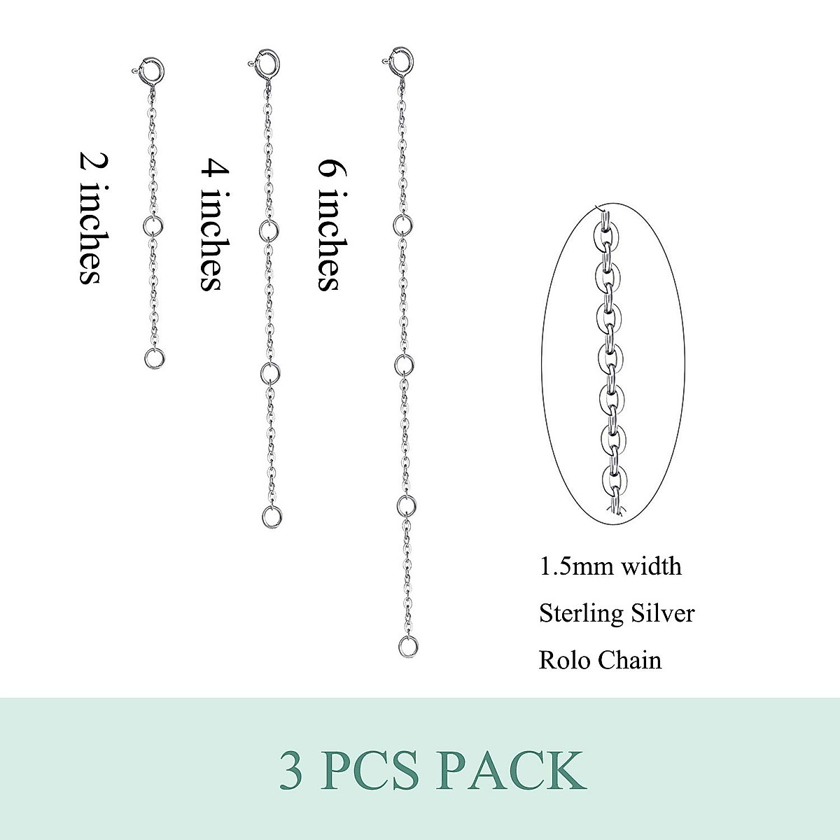 AOBOCO 925 Sterling Silver Chain Extenders for Necklace Bracelet with Gift Box (Set 2'',4'',&6'')