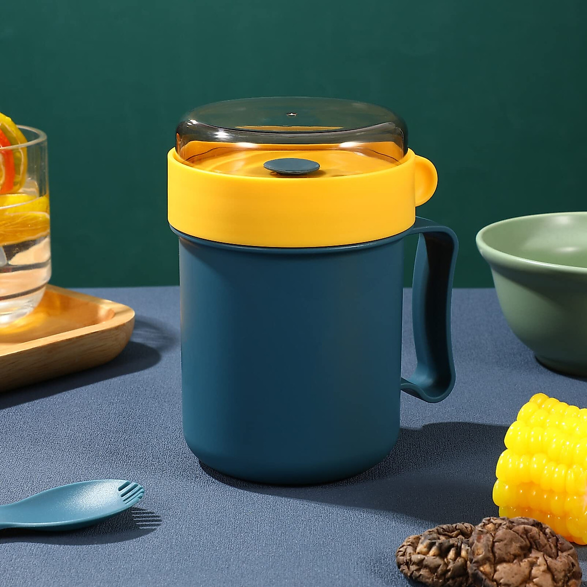 Cabilock Microwave Soup Mug with Lid and Scoop Portable Breakfast Cup Container Porridge Lunch Box with Spoon