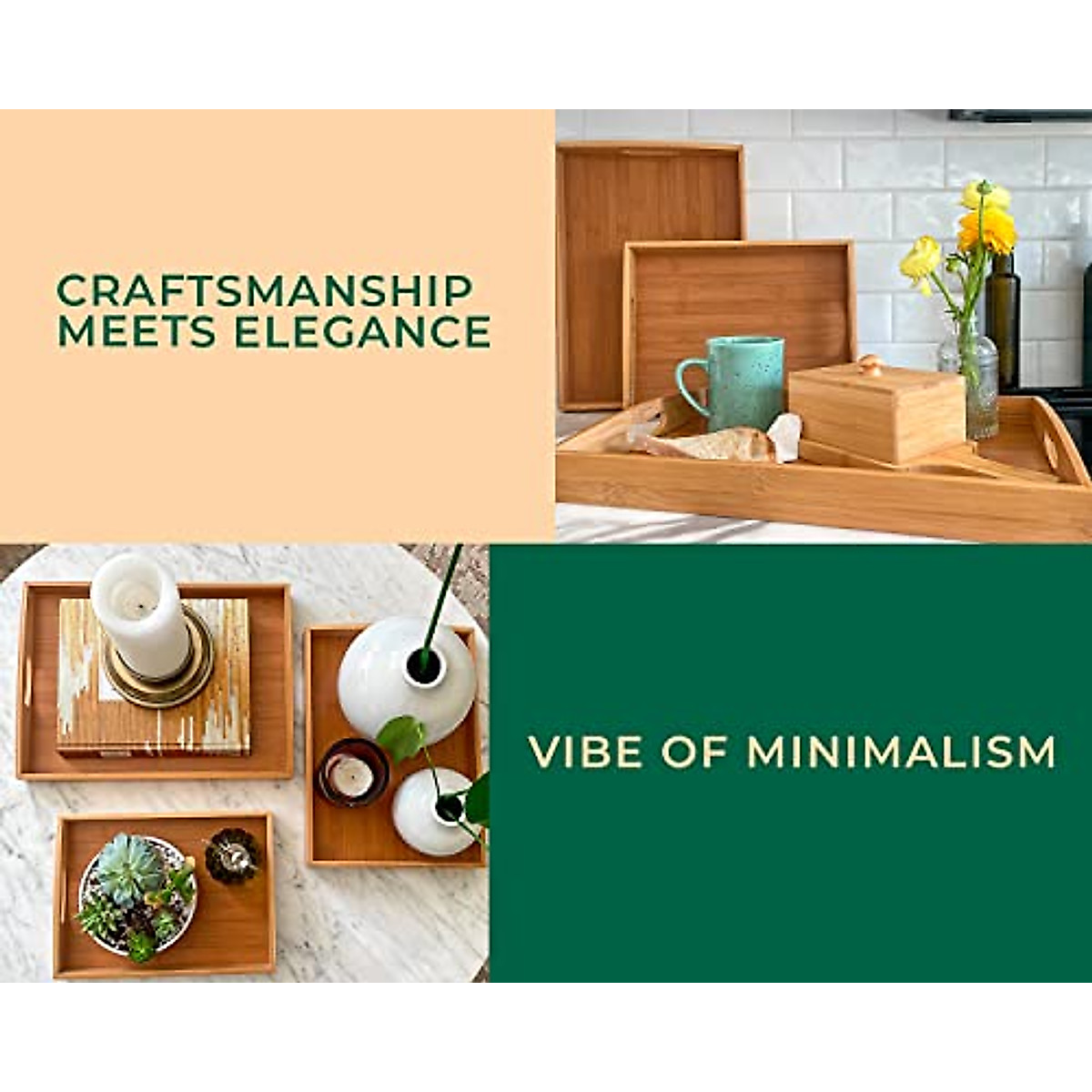 Premium Bamboo Serving Trays Set of 3 - Natural Finish | Stylish and Functional Serving Platters for Food Presentation | Sustainable and Durable Kitchen Accessories