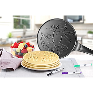CucinaPro Large 10" Unicorn Pancake Pan - Nonstick Skillet with Set of 6 Edible Food Markers for Decorating Pancakes, Aluminum, Electric and Gas Stovetop Compatible