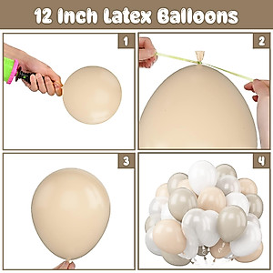 Beige Balloons, 60 PCS 12 Inch Cream Balloons Nude Balloons with Beige Sand White Balloons Clear Balloons, Latex Birthday Balloons Decoration For Birthday Baby Shower Wedding Party Decorations