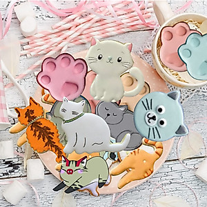 9 PCS Cat Cookie Cutters Set, Assorted Cat Shape Metal Cookie Cutters, Cat Face, Cat Butt, Cat Paw Cookie Cutters Molds for Baking Cat Party Supplies, Silver