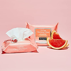 Neutrogena Oil Free Facial Cleansing Makeup Wipes with Pink Grapefruit, Disposable Acne Face Towelettes to Remove Dirt, Oil, and Makeup for Acne Prone Skin, Value Twin Pack, 2 x 25 ct