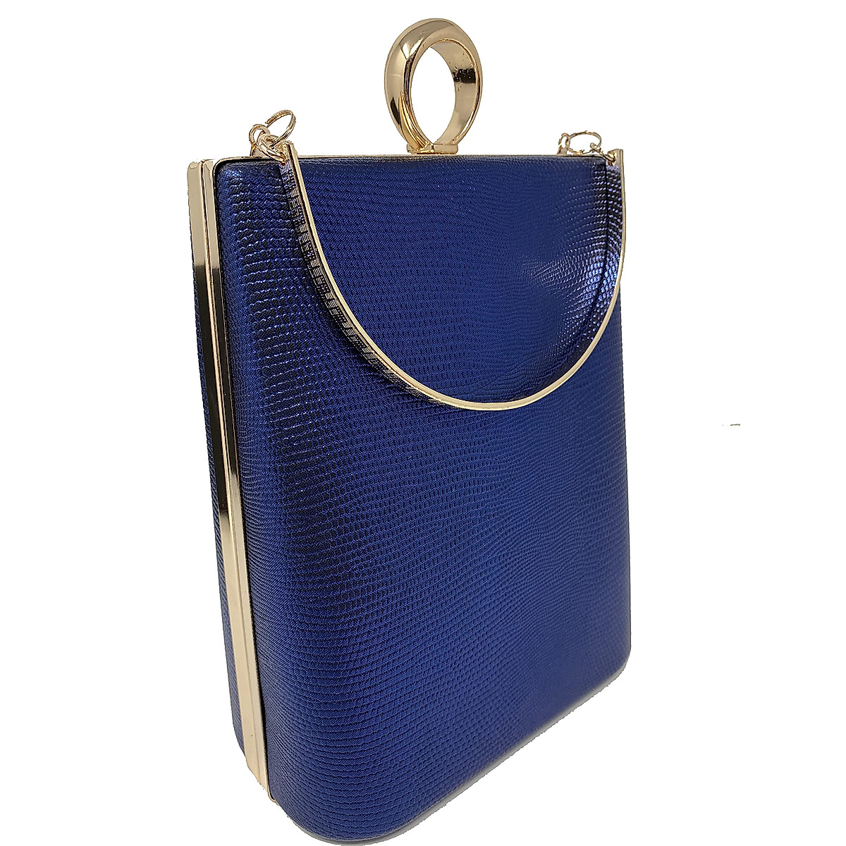 Cirilla Women Snake Pattern Evening Bag Clutch Purse Crossbody Bag with Ring-style lock for Wedding Cocktail Party Banquet (navy)