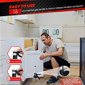 Juprodis 2 Pack Labor Saving Arm Jack, 220 LB Heavy Duty Furniture Lifter, 6.5 Inch Adjustable Height Drywall Lift, Utility Cabinet Jacks for Installing Cabinets, Doors, DYI Home Improvement, Black