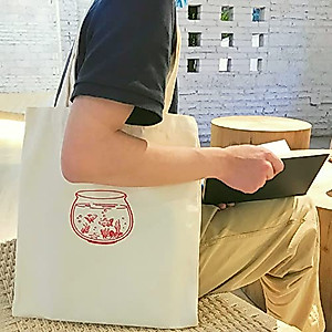THEYGE Goldfish Canvas Tote Bag Aesthetic Cotton Canvas Bag for Women Girls Gift Cute Fish Tote Bag Book School Shopping Shoulder Bag Beach Bag