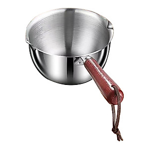 Mini Oil Warmer Pot,300ml Stainless Steel Oil Milk Warmer Pan Small Saucepan Butter Melting Warmer Pot with Wooden Handle and Dual Pour Spout for Kitchen Frying Drizzling Pouring