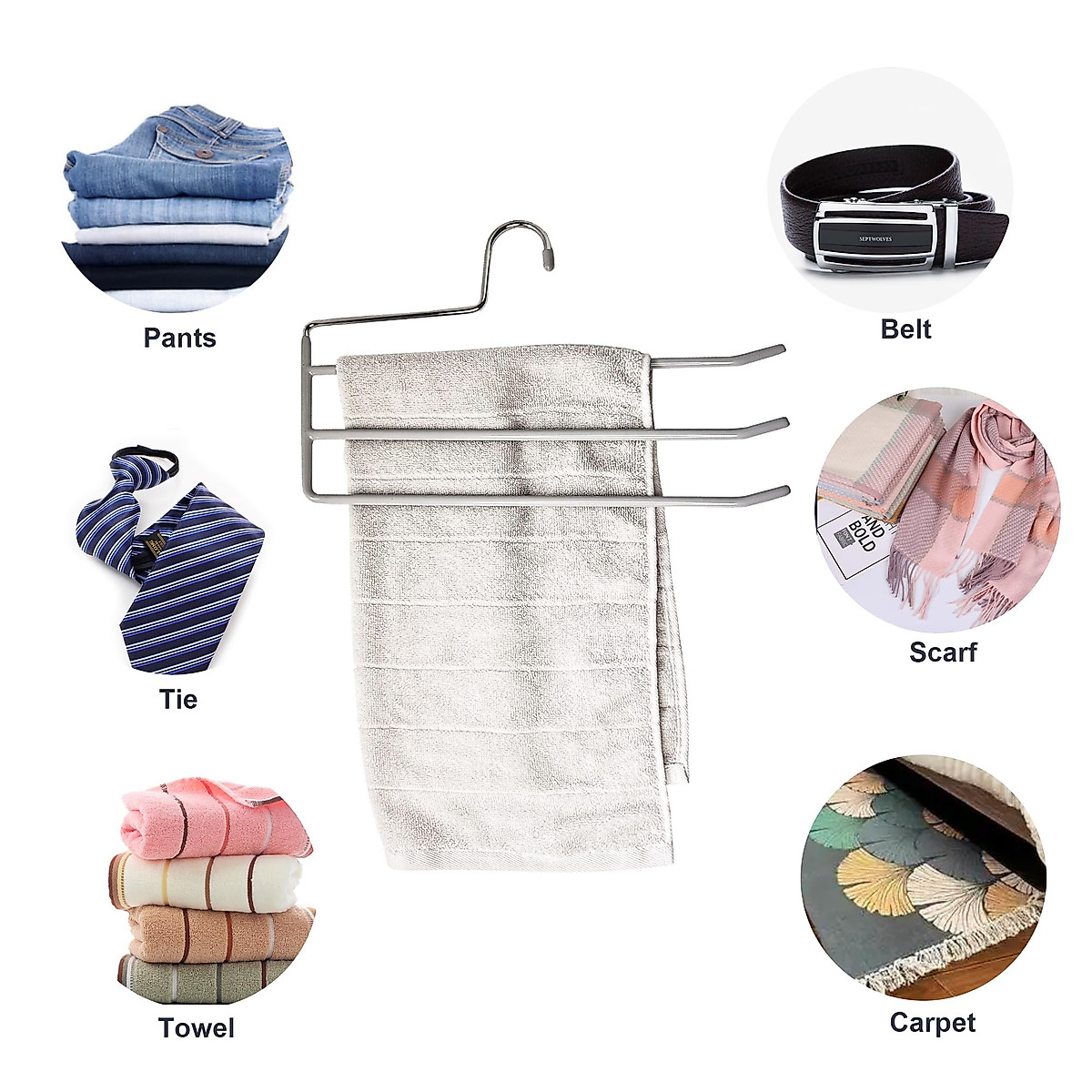 HAOYIJIA Pants Hangers 4 Pack, Multi Hangers for Pants and Jean 3 Tier Non Slip Metal Pants Hangers Space Saving, Clothes Closet Storage Organizer for Pants Jeans Skirts Tie Trousers Scarf