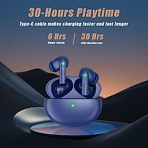 ZBC Wireless Earbuds Bluetooth in-Ear Headphones with 4 Microphones ENC Noise Cancelling Clear Calls Wireless Ear Buds 30H Playback IPX5 Waterproof Sports Stereo Earphones for iPhone Android (Blue)