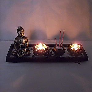 Royal Brands’ Zen Garden with Buddha, Rake, Tea Light Candle and Incense Holder - Peace and Tranquility (14.5"x5"x7")