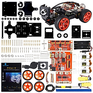 SunFounder Smart Video Car Kit V2.0 PiCar-V Robot Kit for Raspberry Pi 4 Model B 3B+ 3B Graphical Visual Programming Language, Video Transmission, Remote Control by UI on Windows Mac Web Browser
