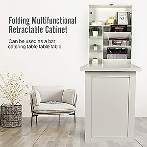 YUSING Wall Mounted Table, Fold Out Convertible Desk Multi-Function Computer Desk Writing Desk Home Office Wood Wall Floating Desk with Large Storage Area