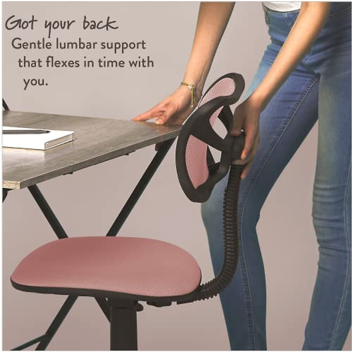 Urban Shop Swivel Mesh Desk Chair, Blush 21D x 21W x 34H in